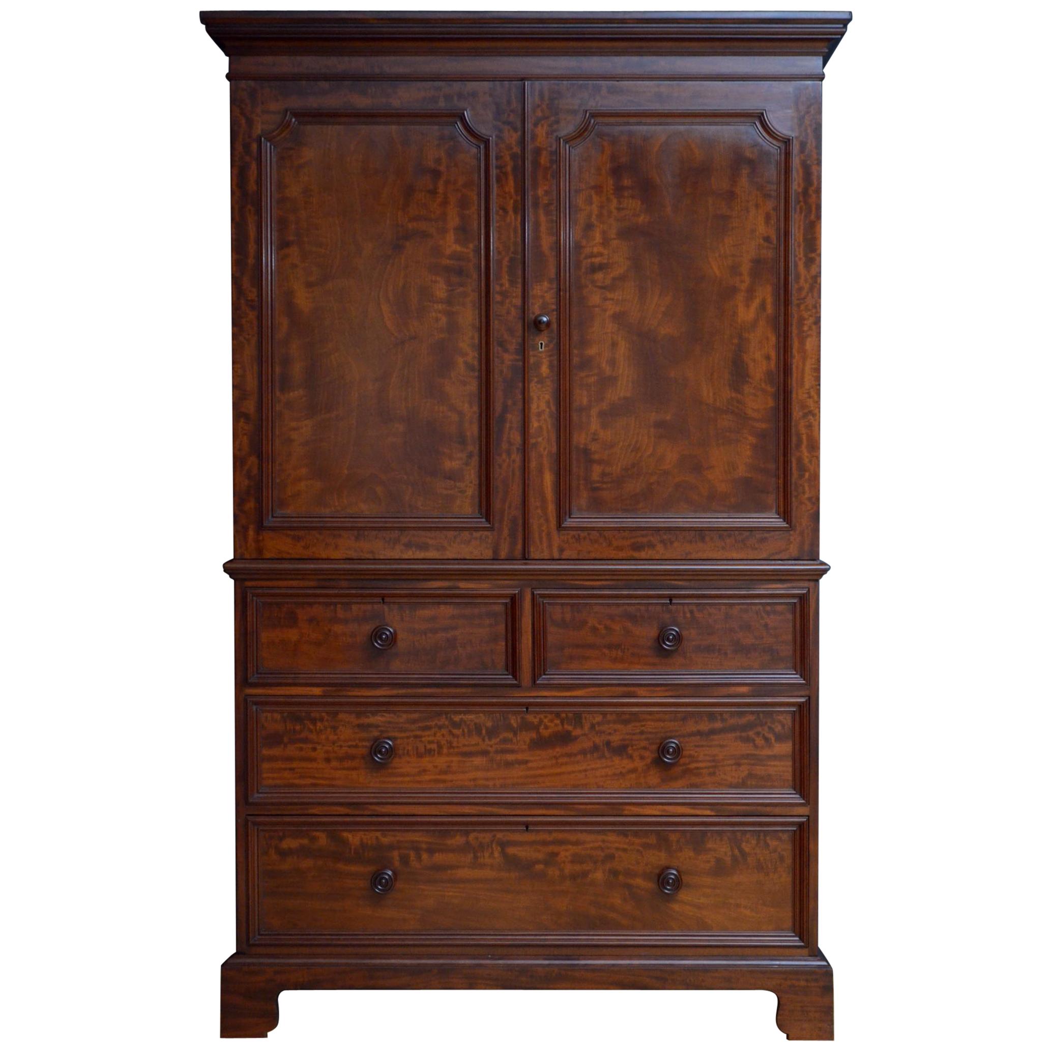 Very Formal Mahogany Two Piece Linen Press For Sale at 1stDibs