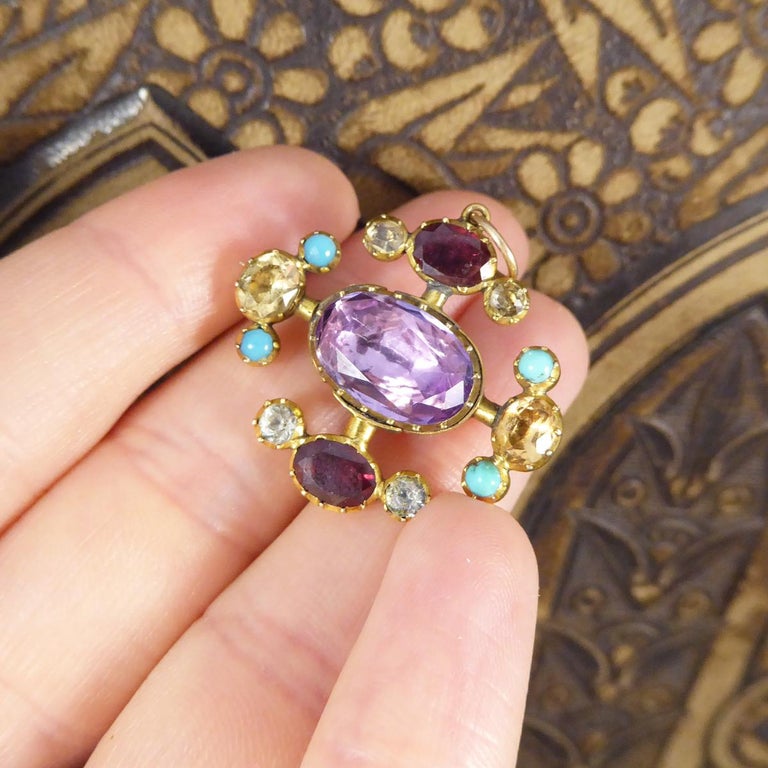 Early Victorian Multi Gemstone Brooch Pendant Amethyst Centre 15 Carat ...