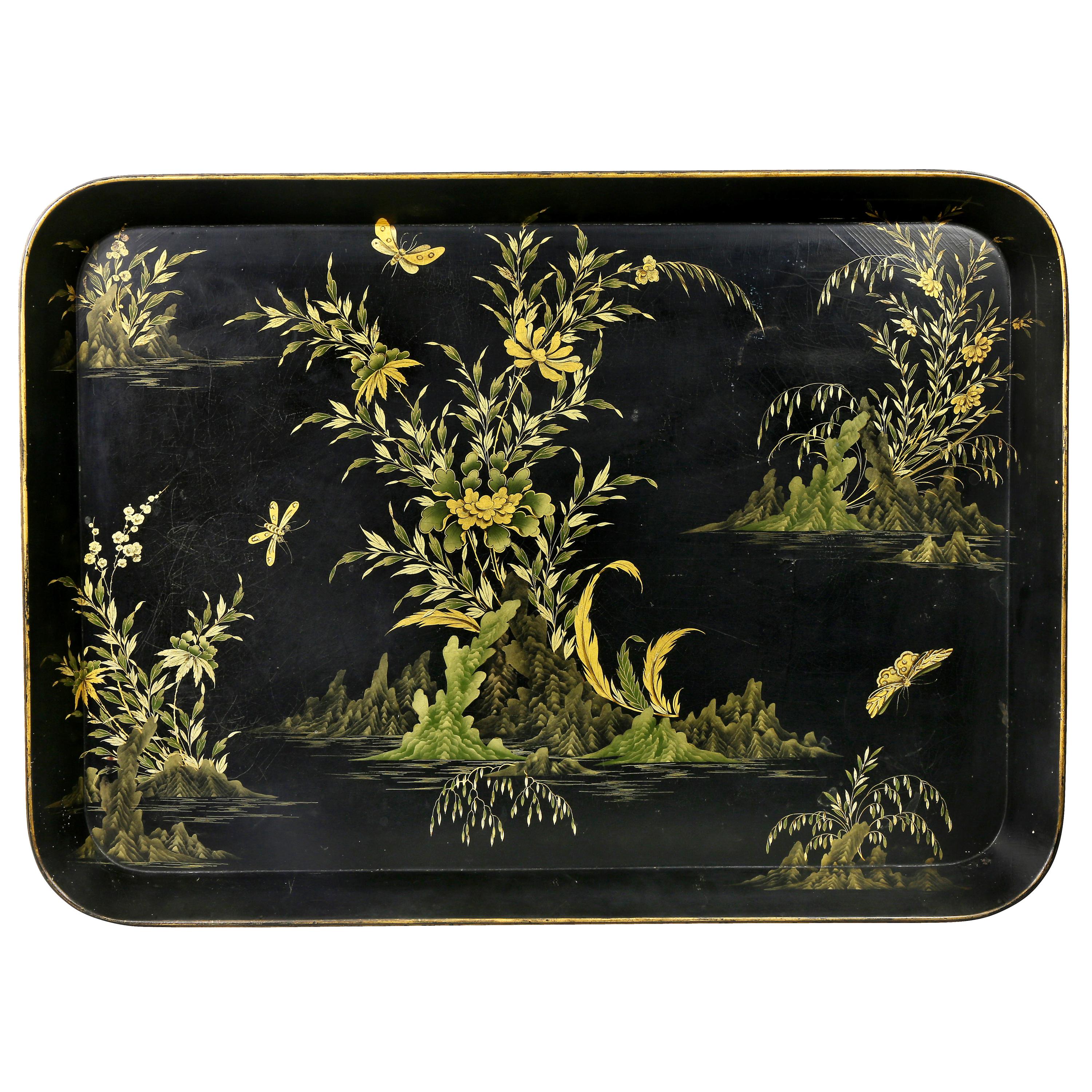 Early Victorian Papier Mache Tray For Sale at 1stDibs