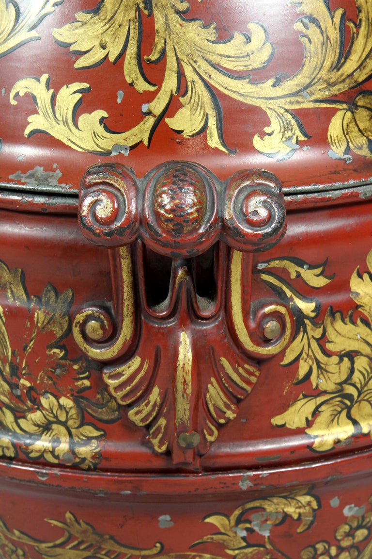 Early Victorian Red Tole Ware Coal Scuttle For Sale at 1stDibs