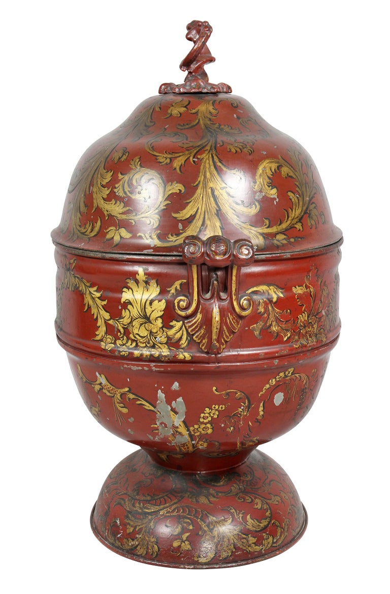 Early Victorian Red Tole Ware Coal Scuttle For Sale at 1stDibs