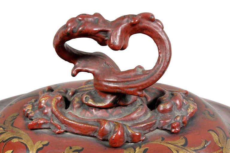 Early Victorian Red Tole Ware Coal Scuttle For Sale at 1stDibs