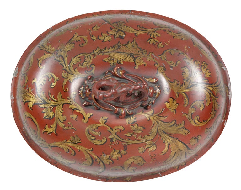 Early Victorian Red Tole Ware Coal Scuttle For Sale at 1stDibs