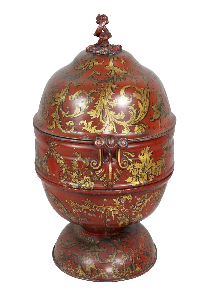 Early Victorian Red Tole Ware Coal Scuttle For Sale at 1stDibs