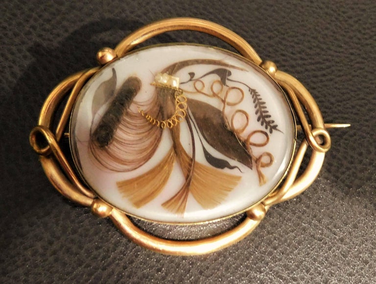 Early Victorian Remembrance Mourning Hair Pin Brooch, circa 1840 For ...