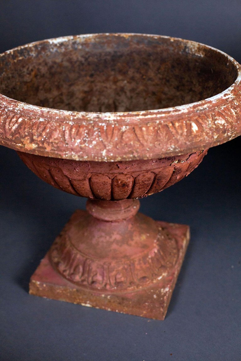 Early Vintage Iron Urns on Plinths 'Pair' For Sale at 1stDibs
