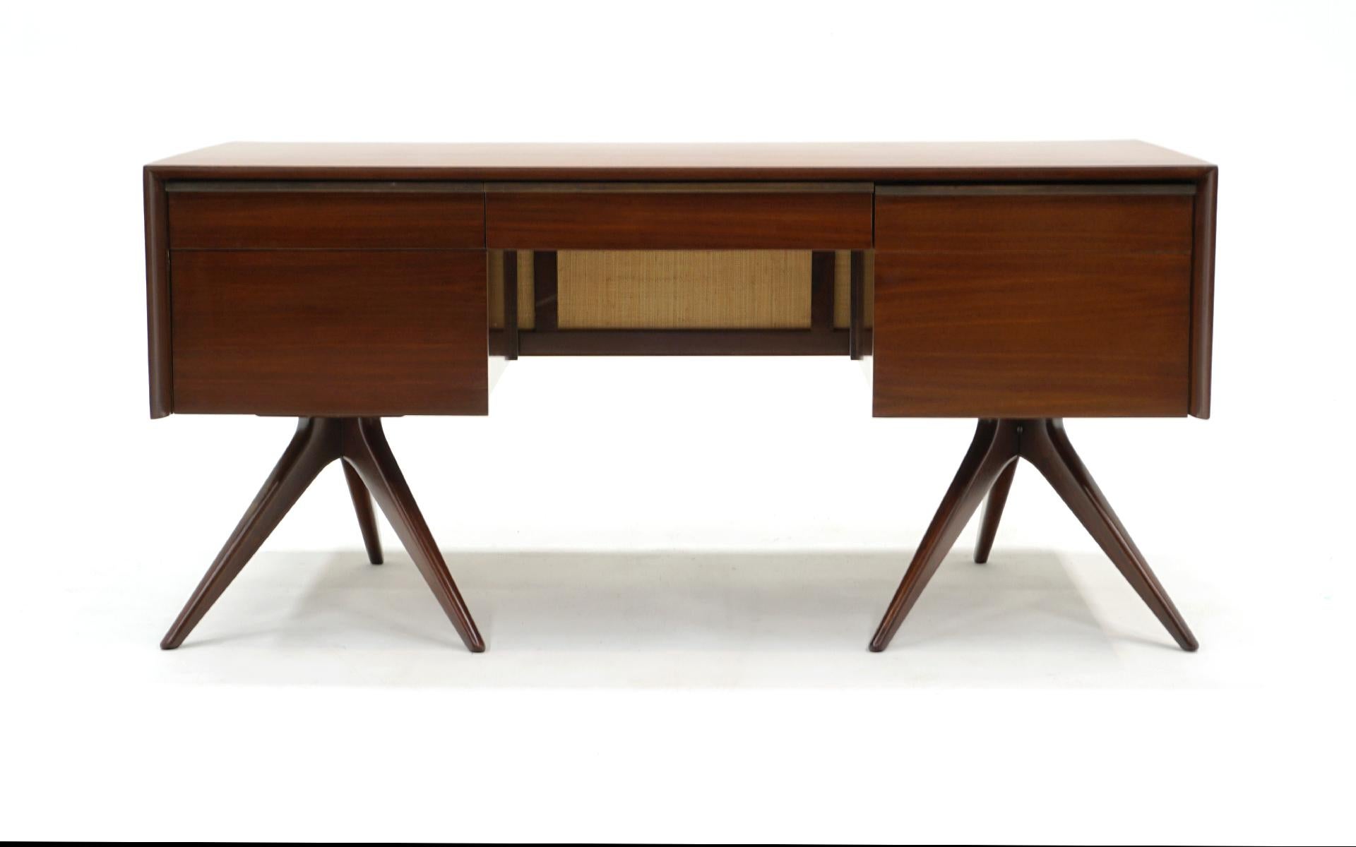 Early Vladimir Kagan Custom Order Desk with Drawers. Walnut and Cane ...