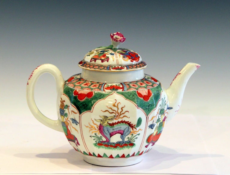 Early Worcester Porcelain Teapot Dragons in Compartments Kylin Bengal ...