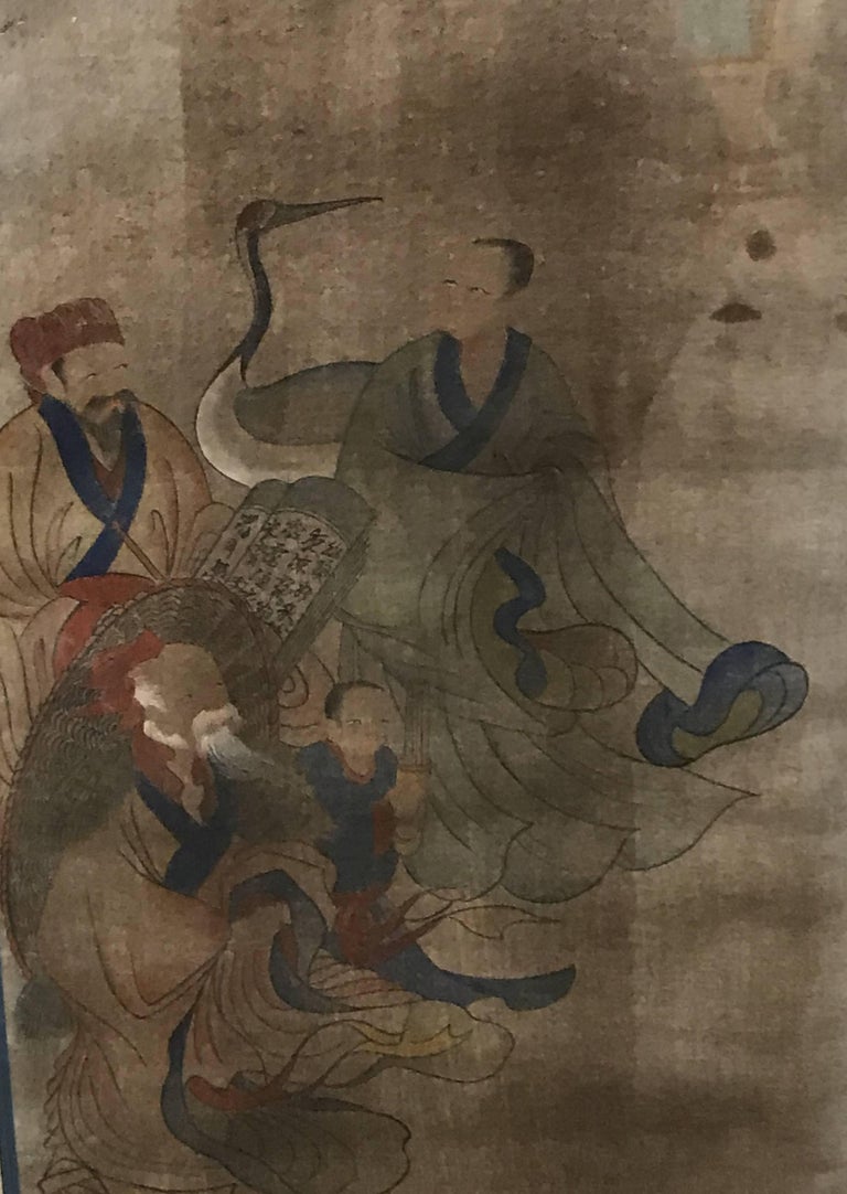 Early Yi Dynasty Korean Painted Triptych on Silk with Folklore Figures ...