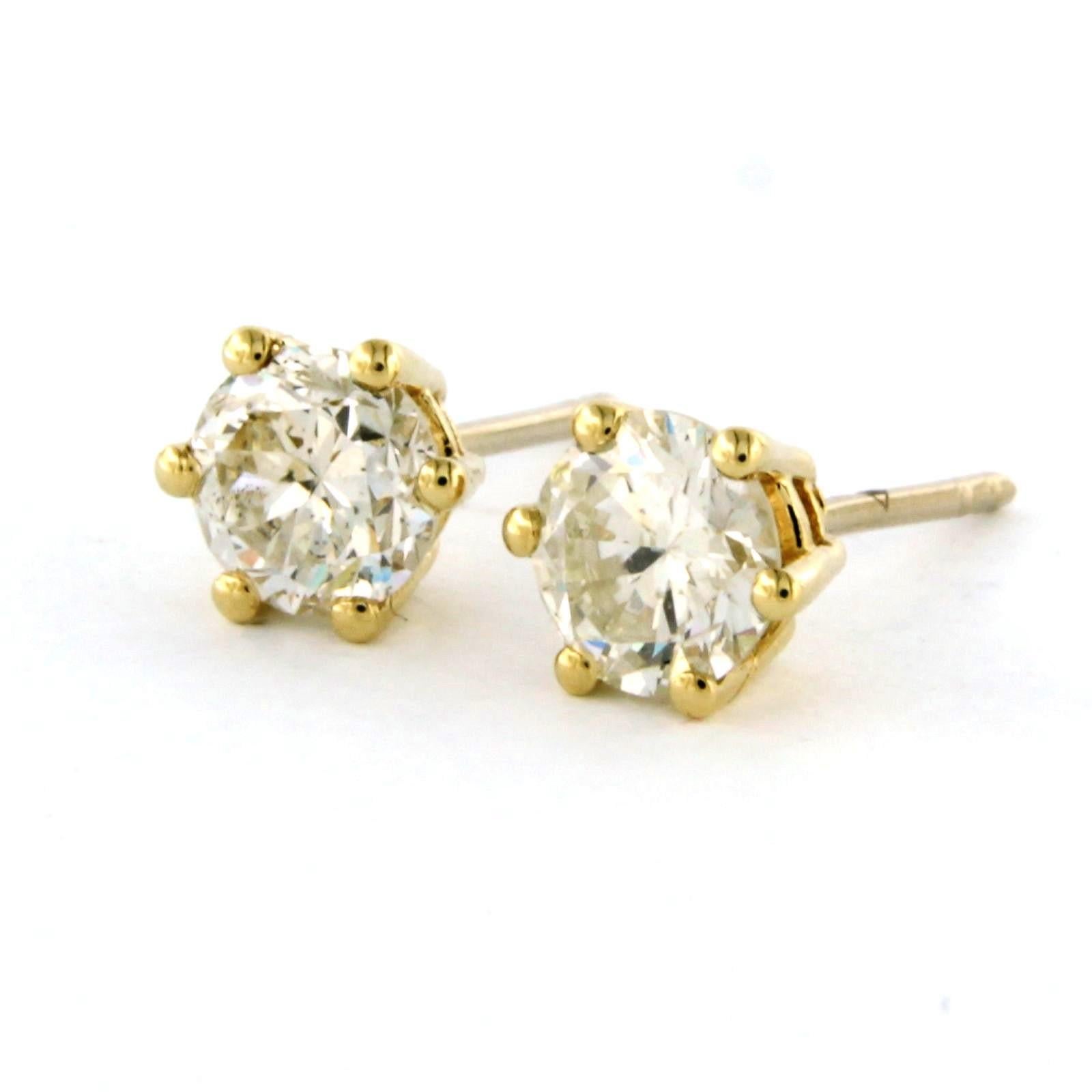Earring studs set with diamonds in total 1.44ct 14k yellow gold For ...