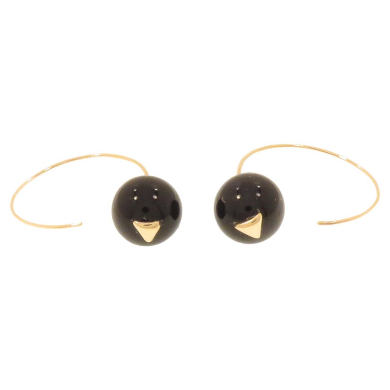 Earrings 9 Carat Rose Gold Bead Cut Onyx For Sale at 1stDibs