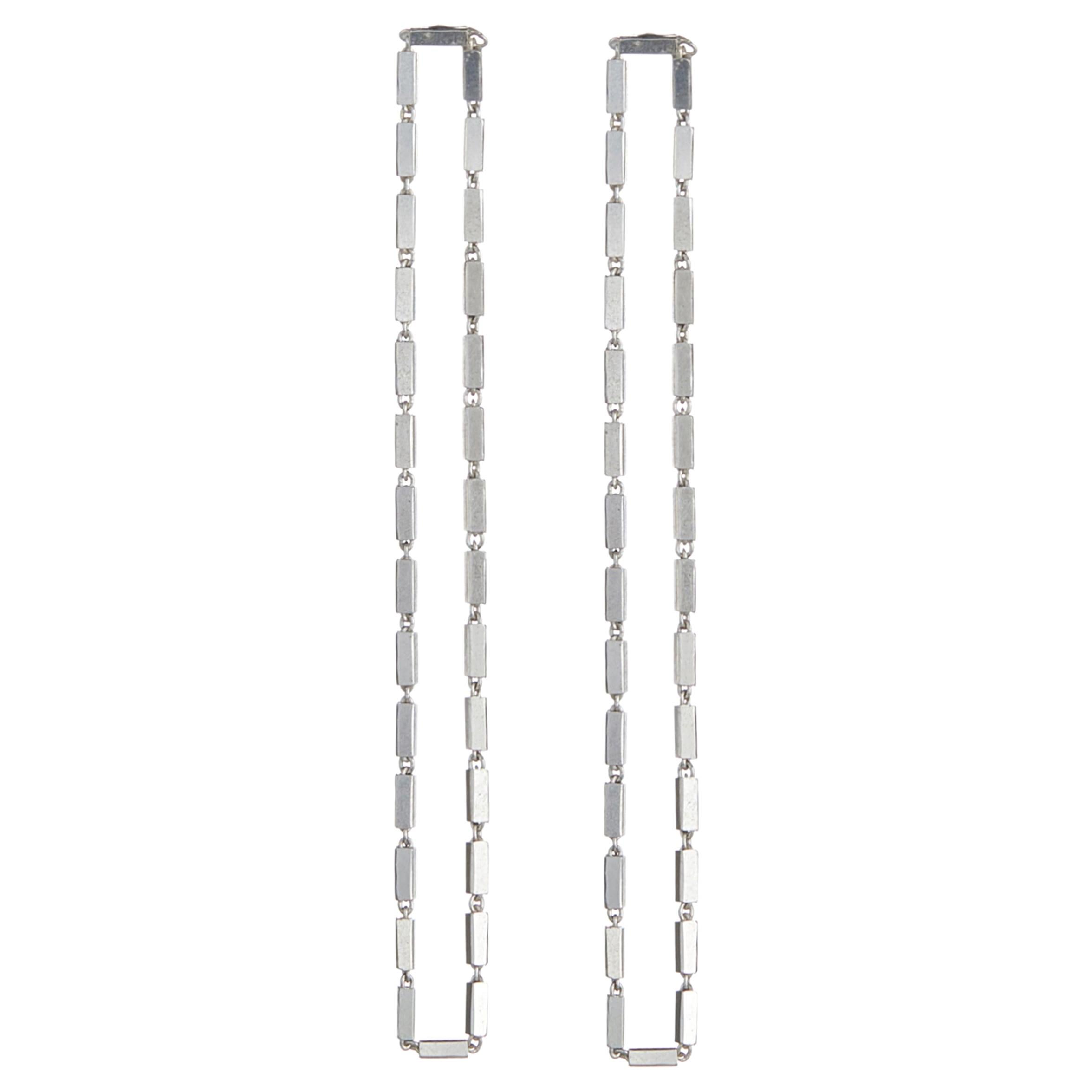 Sterling Silver Simple Greek Lightweight Chain Box Rectangular Earrings ...