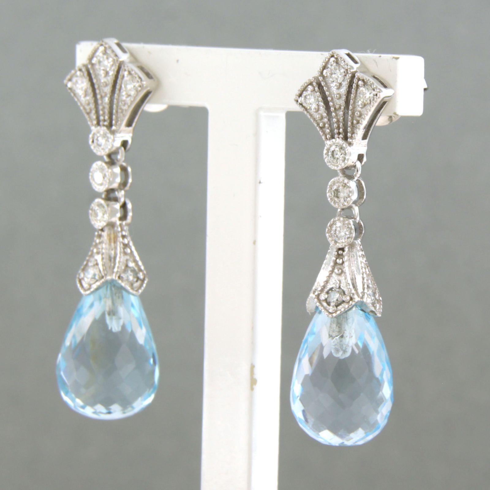 Earrings blue topaz and diamonds 14k yellow gold For Sale at 1stDibs