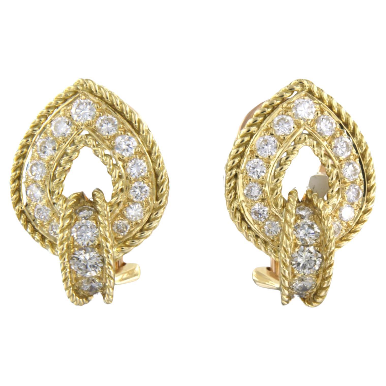18K Yellow Gold Clip on Earrings with White and Brown Diamonds at 1stDibs