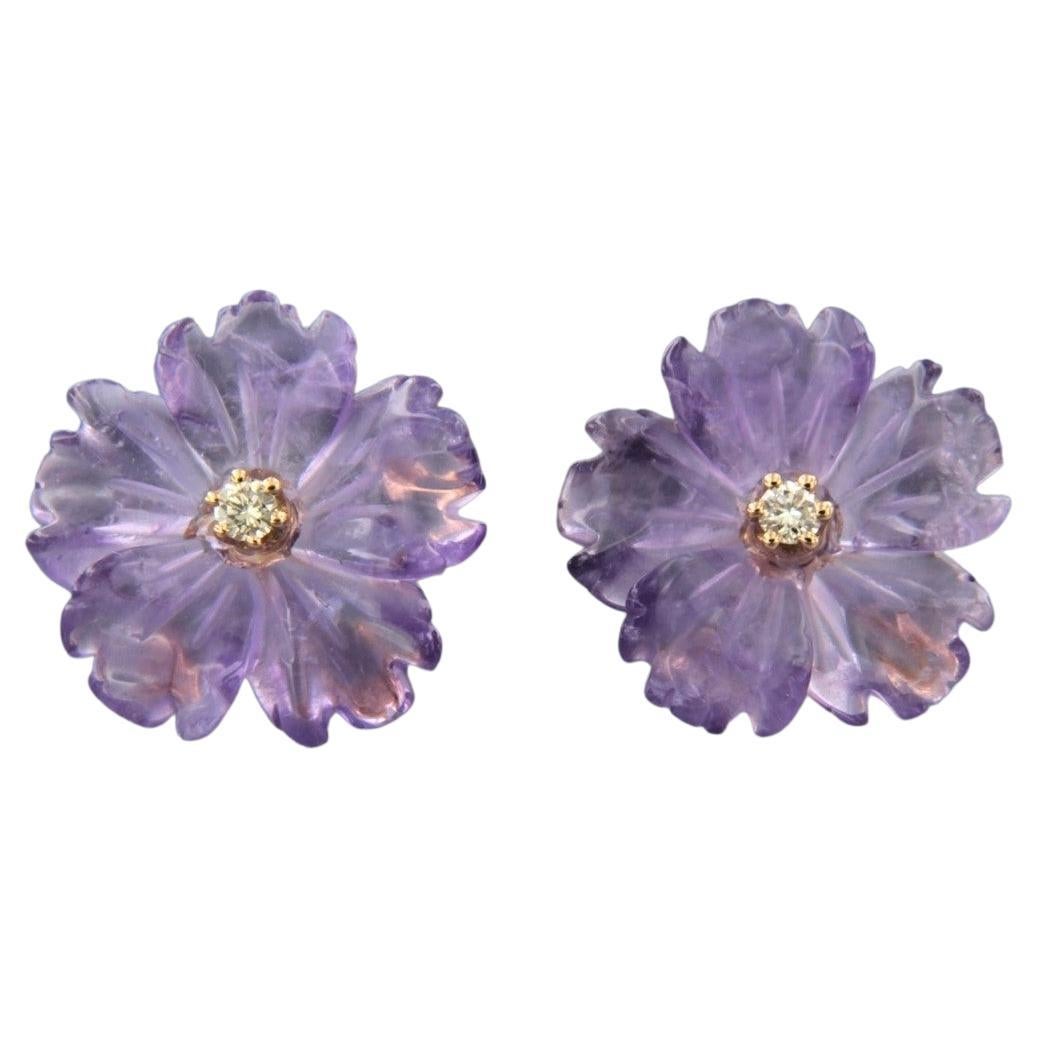 Earrings flower shaped Amethyst and diamond For Sale at 1stDibs