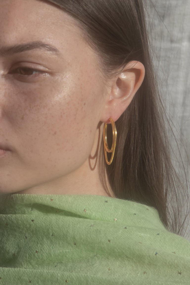 14 K Solid Gold Snake Chain Small Hoops Motion Minimal Small Greek ...