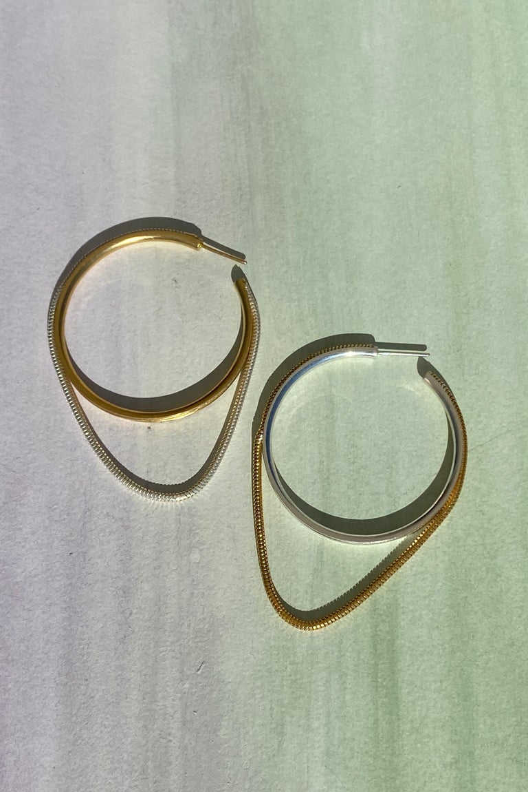 Earrings Hoops Minimal Large Snake Chain 18K Gold-Plated Silver Greek ...