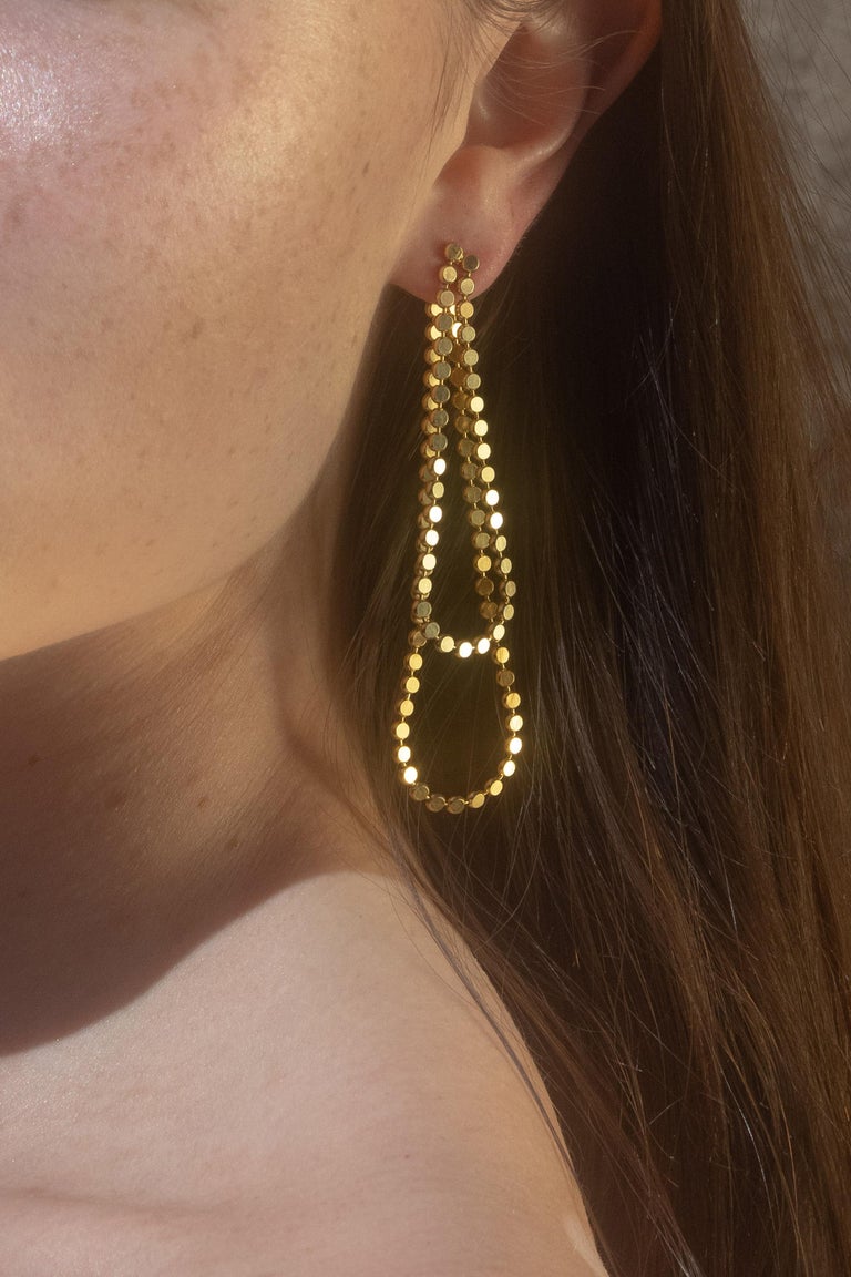 Smart Earrings Long Drop Round Motif Chain 18k Gold-Plated Silver Greek ...