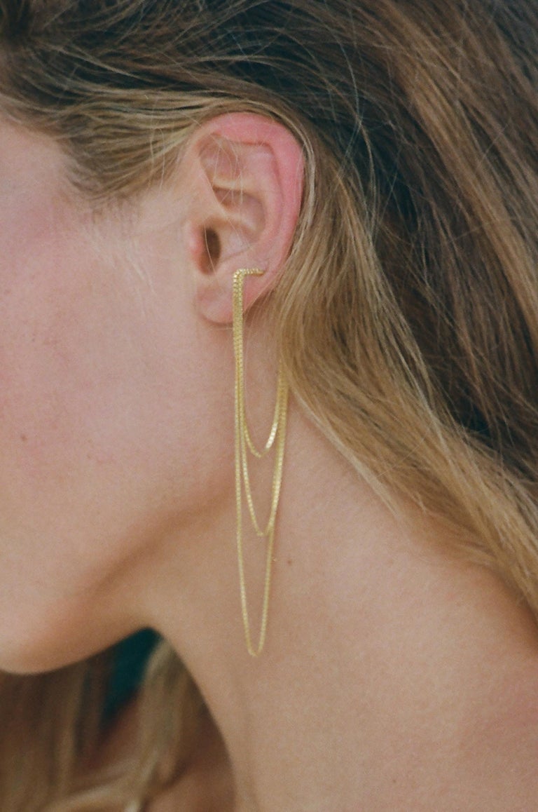 Earrings Long Minimal 18k Gold-Plated Silver Box Chain Movement Greek ...