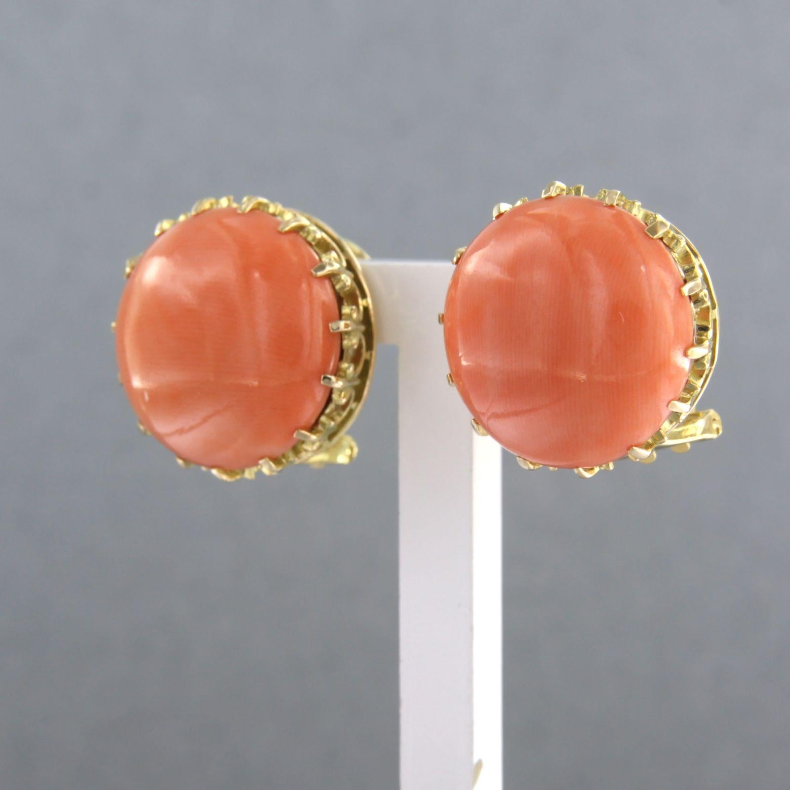 Earrings set with coral 14k yellow gold For Sale at 1stDibs