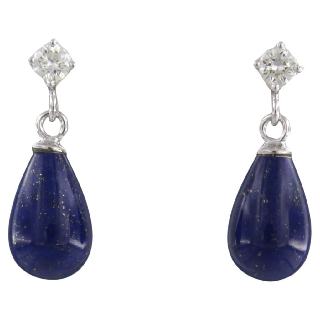 Earrings with flower shaped lapis lazuli and diamonds 18k pink gold For ...