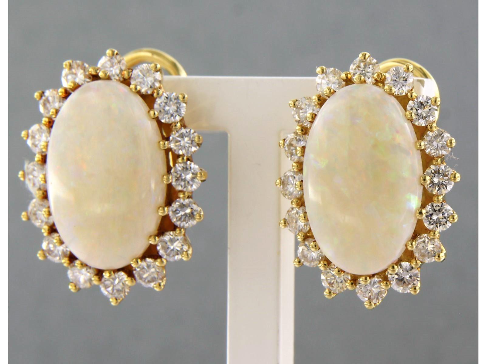 Earrings set with opal end diamonds 18k yellow gold For Sale at 1stDibs