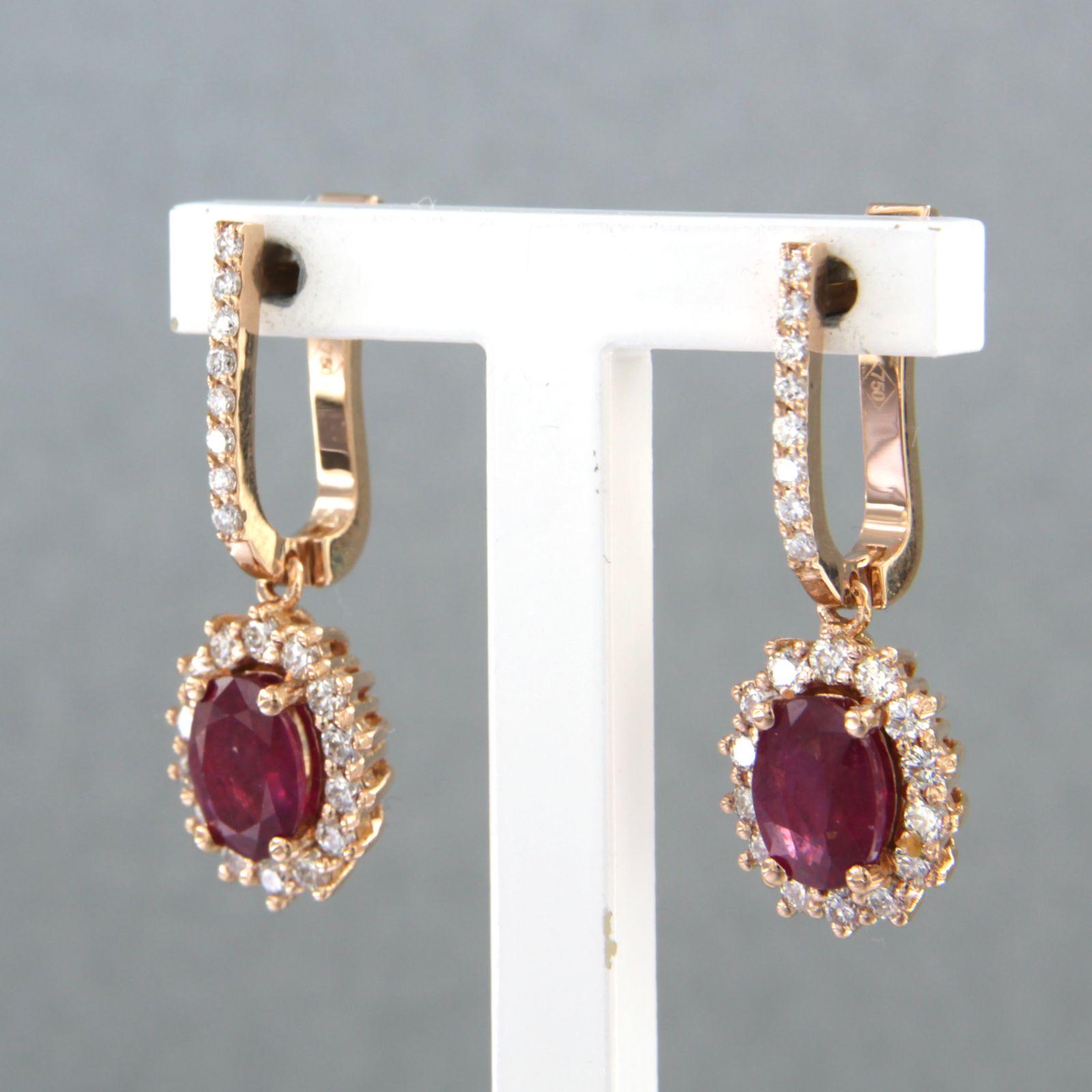 Earrings set with ruby and diamonds 18k pink gold For Sale at 1stDibs