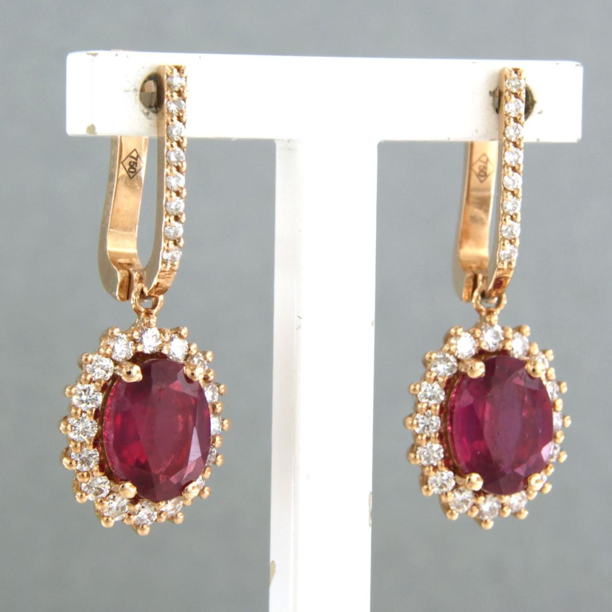 Earrings set with ruby and diamonds 18k pink gold For Sale at 1stDibs
