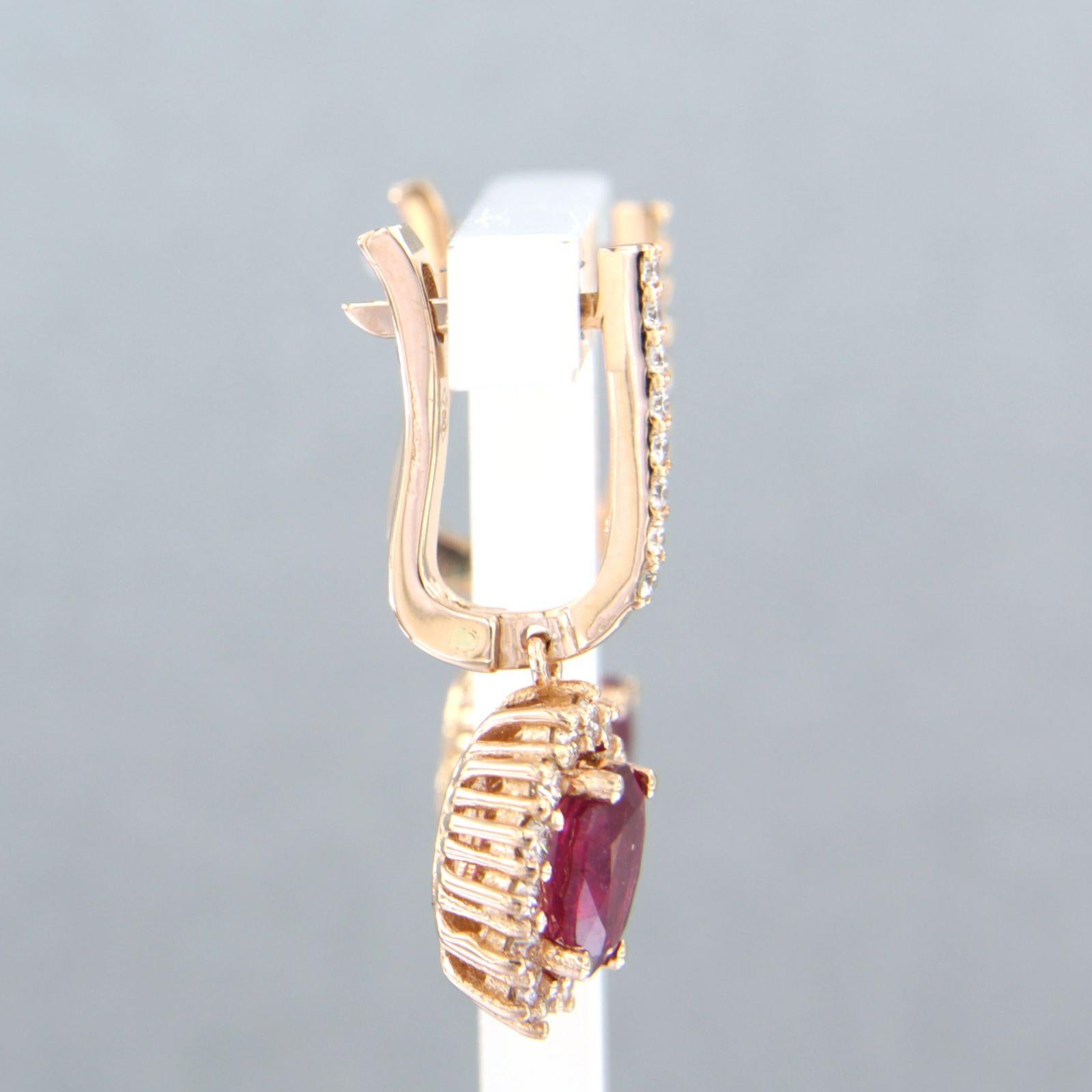 Earrings set with ruby and diamonds 18k pink gold For Sale at 1stDibs