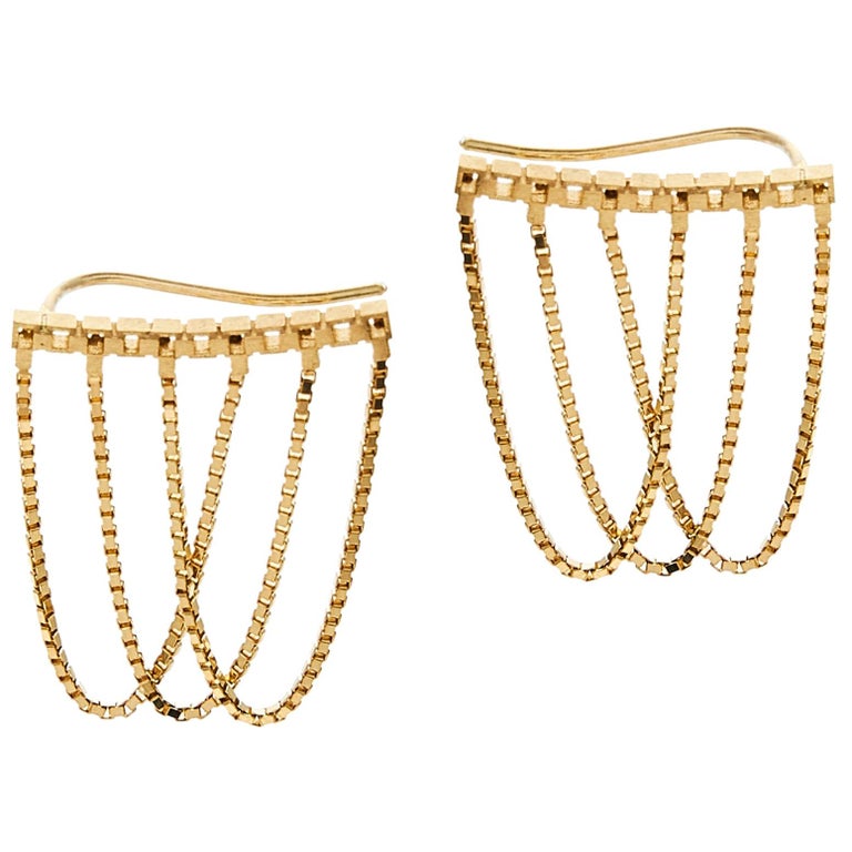 Earrings Short Studs Box Chain Currents 18K Gold-Plated Silver Greek ...