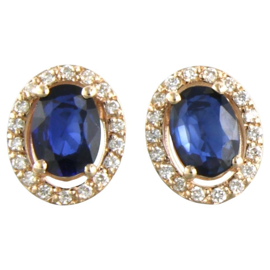 Earrings studs set Sapphire and Diamond 14k yellow gold For Sale at 1stDibs