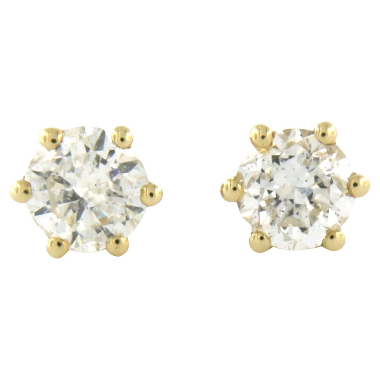 Earrings studs with brilliant cut diamonds up to 1.44ct 14k yellow gold For Sale at 1stDibs