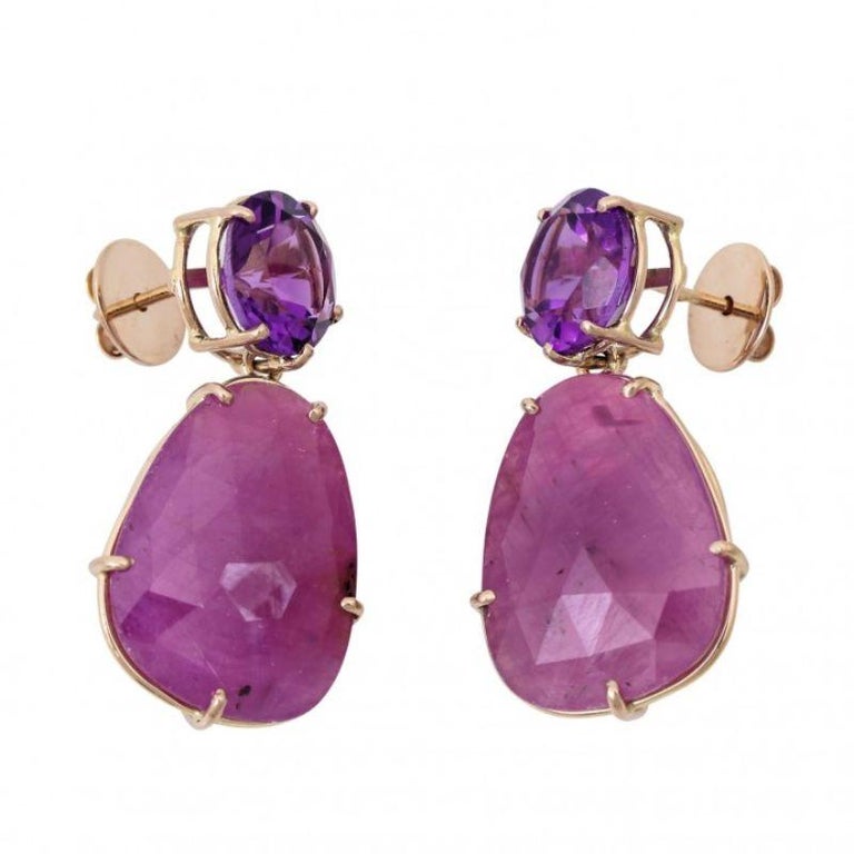 Earrings with Amethyst and Corundum For Sale at 1stDibs