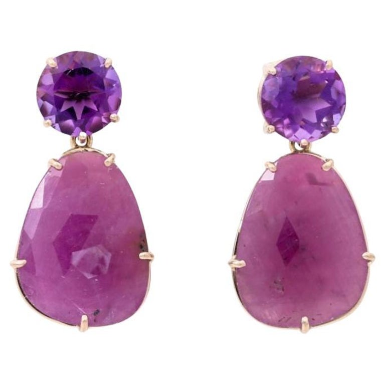 Earrings with Amethyst and Corundum For Sale at 1stDibs