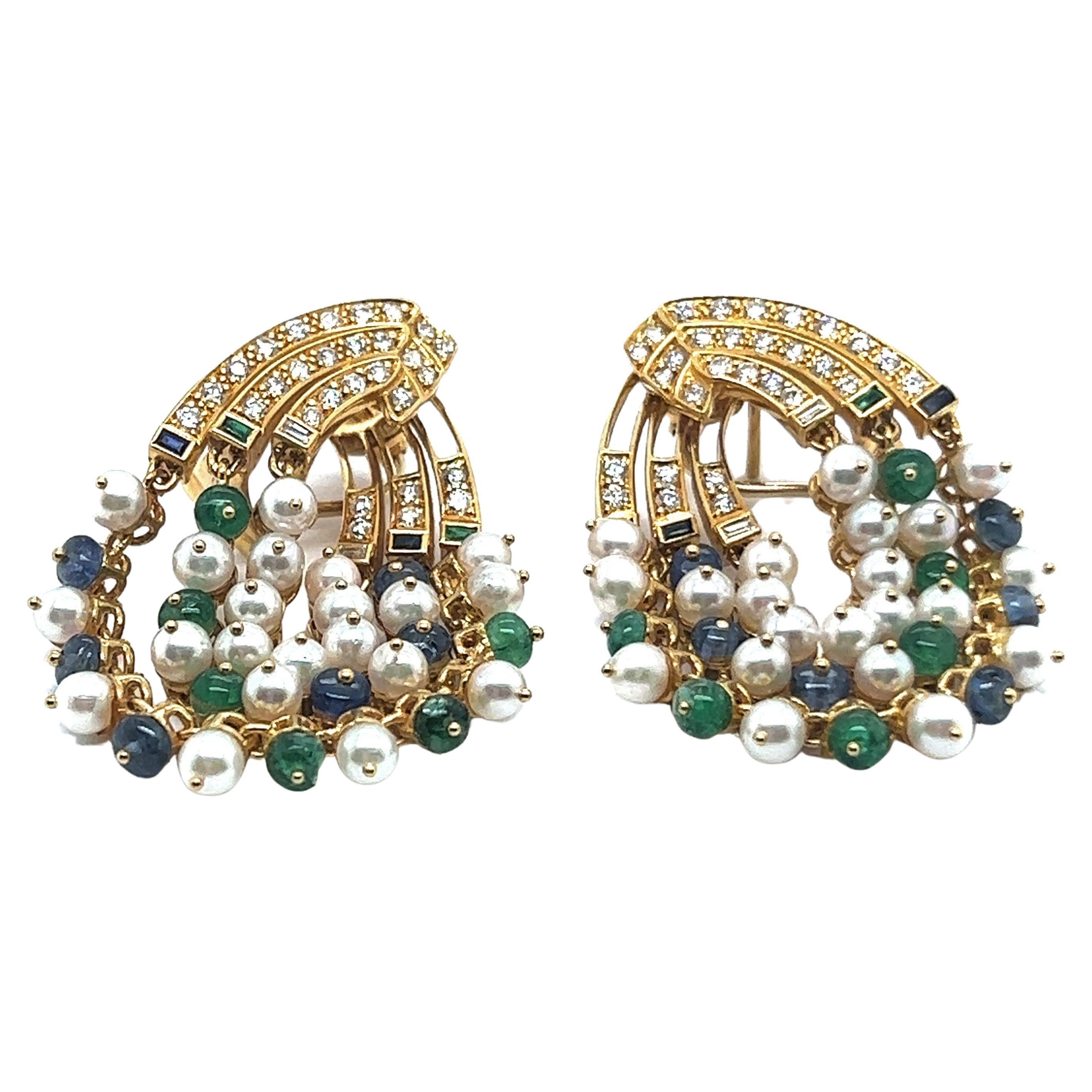 Large Cultured Pearl Diamond Cluster Earrings at 1stDibs