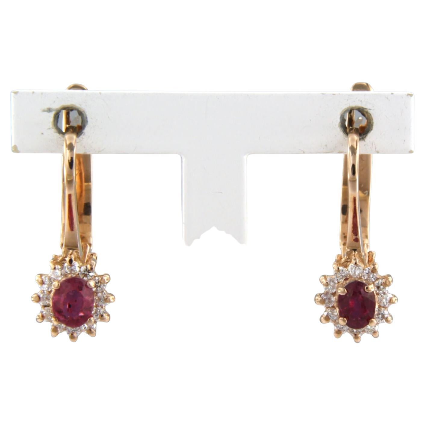Earrings with ruby and diamonds 18k pink gold For Sale at 1stDibs