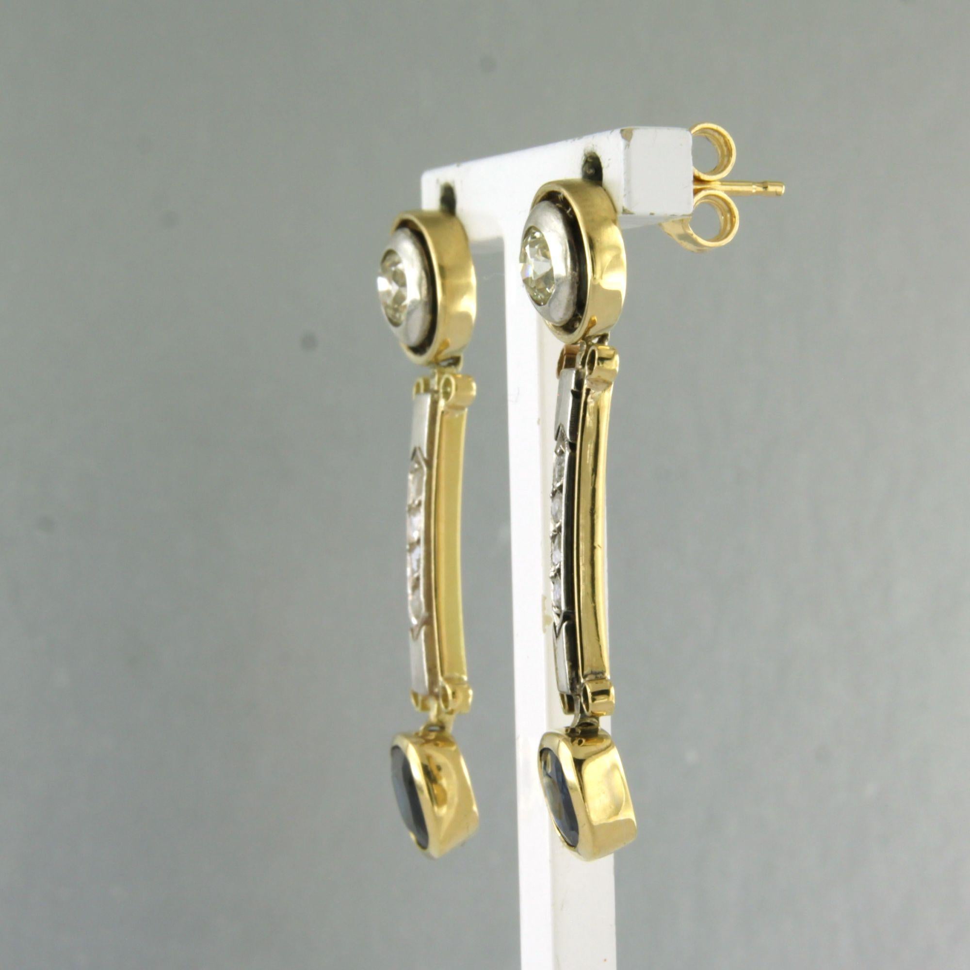 Earrings with sapphire, old mine and rose cut diamonds up to 2.00ct 14k ...