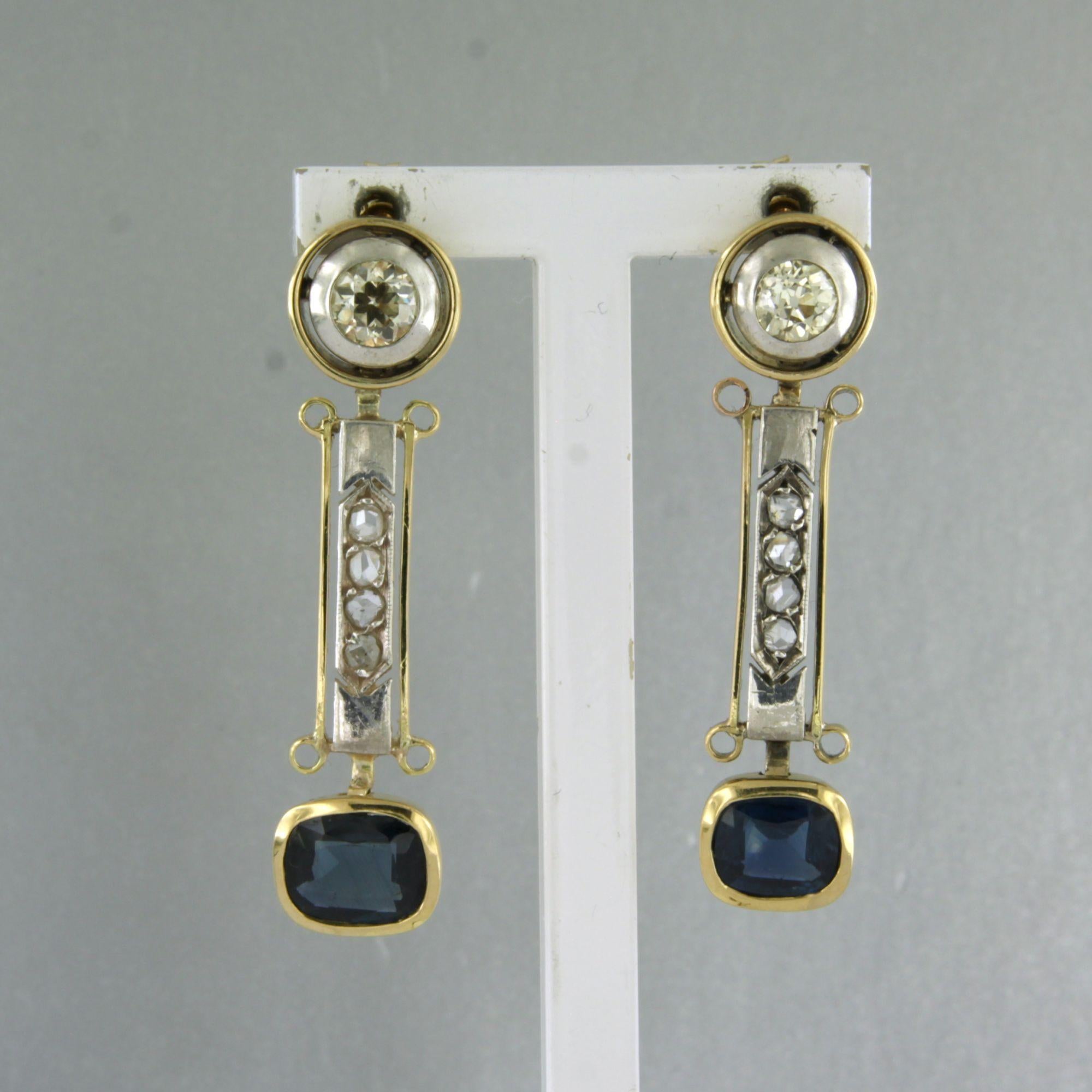 Earrings with sapphire, old mine and rose cut diamonds up to 2.00ct 14k ...