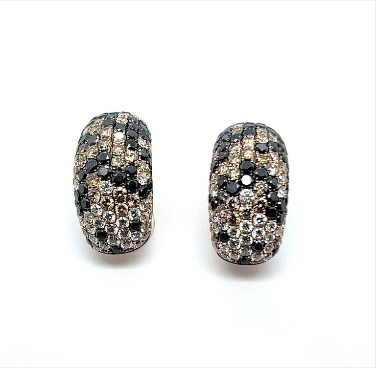 Earrings with White, Black and Champange Diamonds in 18 Karat Red Gold ...