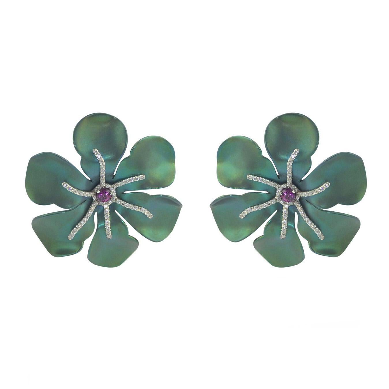 Diamond Pink Titanium 18 KT White gold Made In Italy Earrings For Sale ...