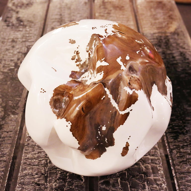 Earth Globe White and Teak Sculpture at 1stDibs