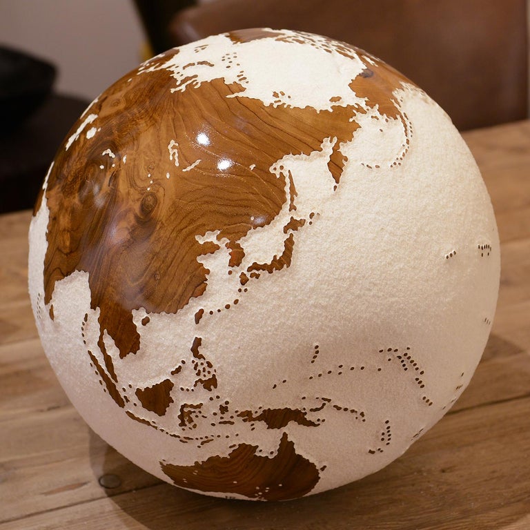 Earth Globe White and Teak Sculpture For Sale at 1stDibs