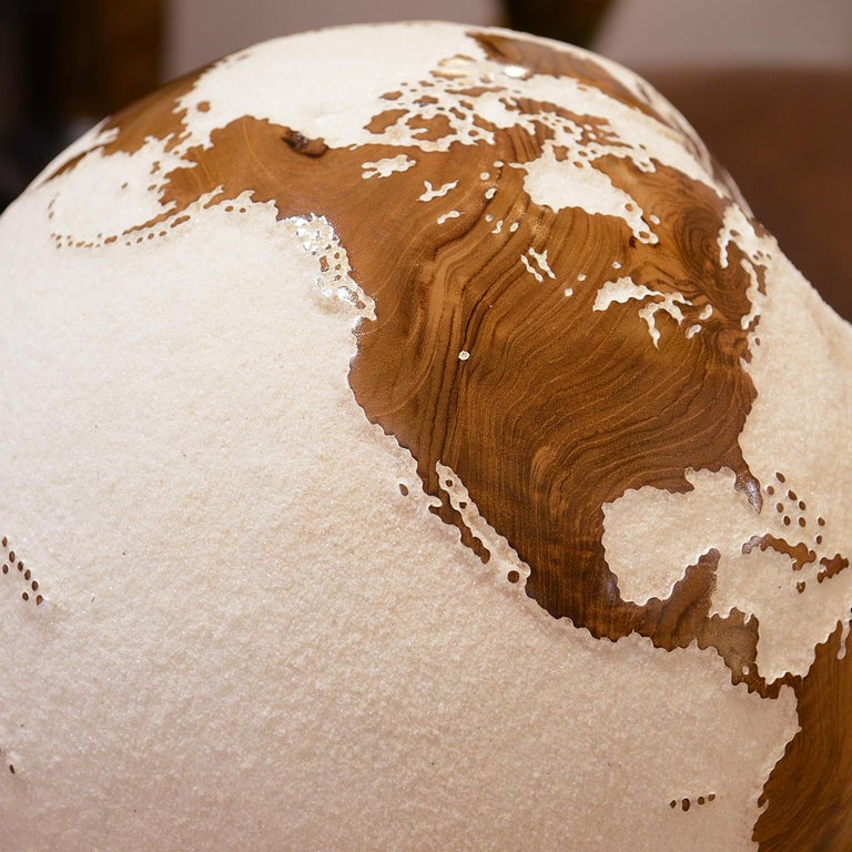 Earth Globe White and Teak Sculpture For Sale at 1stDibs