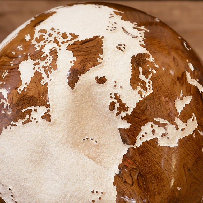 Earth Globe White and Teak Sculpture For Sale at 1stDibs