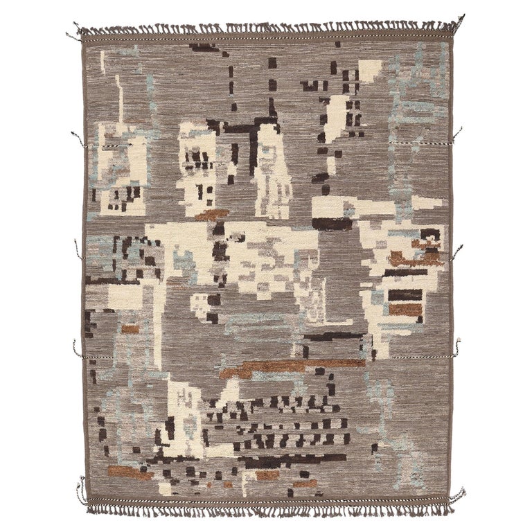 Earth-Tone Modern Moroccan High-Low Rug Inspired by Nature, Biophilic ...