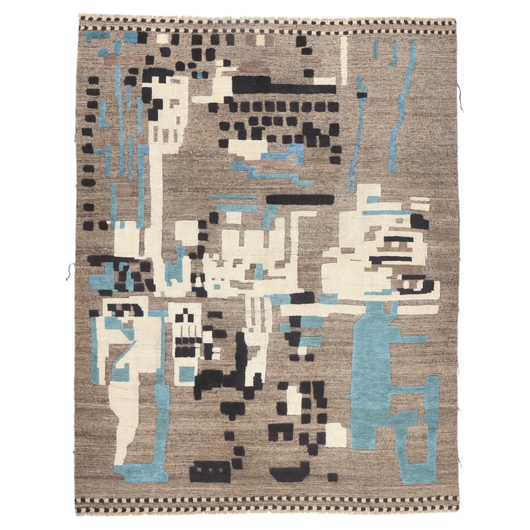 Earth-Tone Modern Moroccan High-Low Rug Inspired by Nature, Biophilic ...