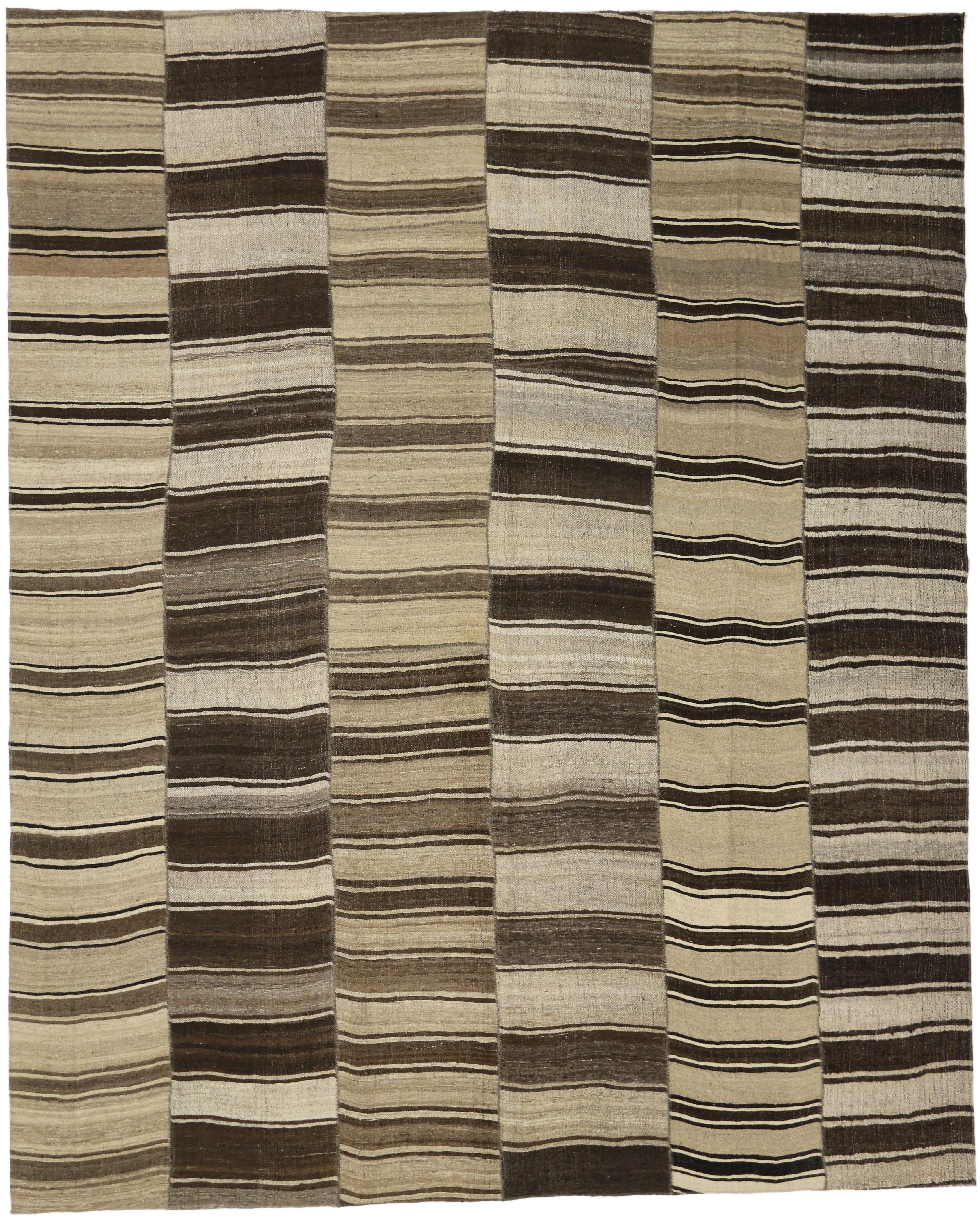 Earth-Tone Vintage Turkish Kilim Rug, Wabi-Sabi Embraces Rustic Finesse ...
