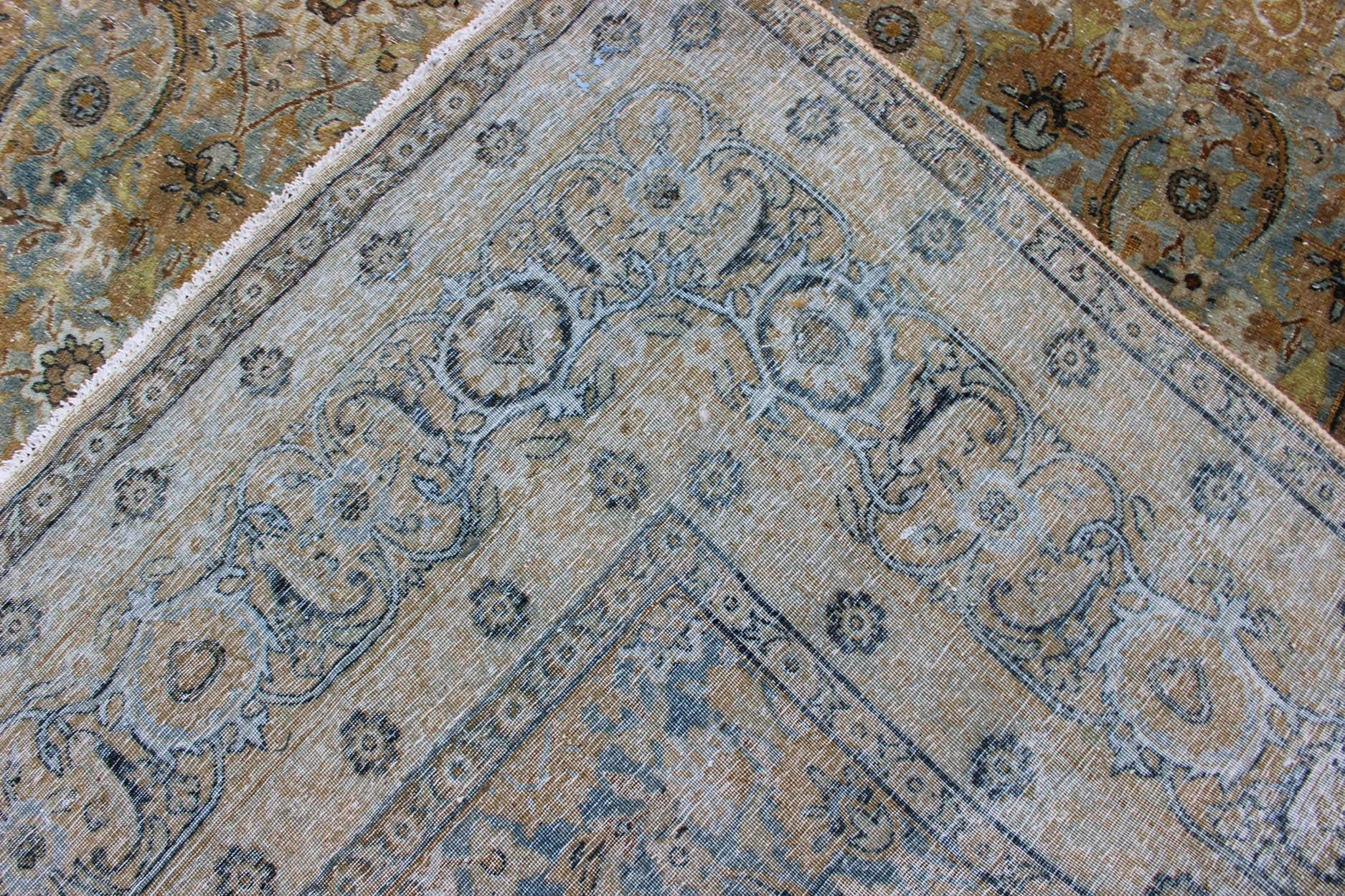 Earth-Toned Antique Persian Yazd Rug with Unique All-Over Sub-Geometric ...
