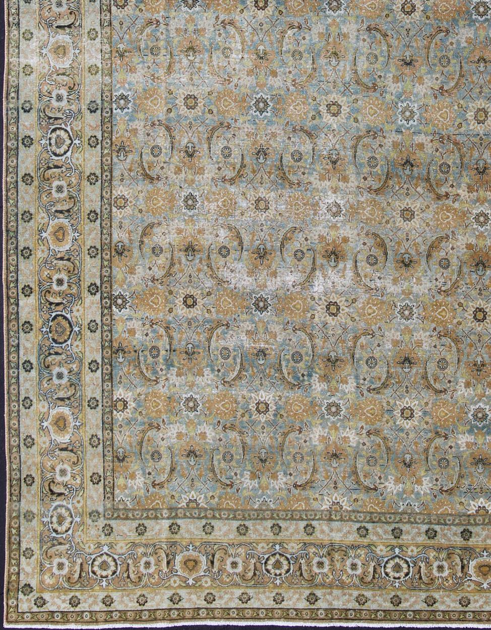 Earth-Toned Antique Persian Yazd Rug with Unique All-Over Sub-Geometric ...