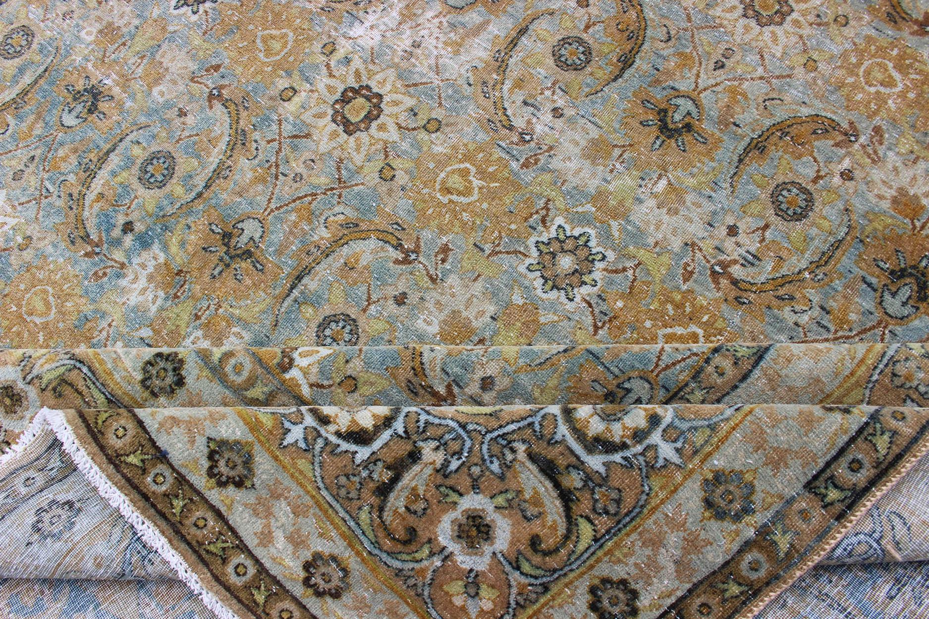 Earth-Toned Antique Persian Yazd Rug with Unique All-Over Sub-Geometric ...